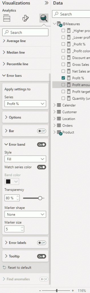 Color the chart background according to target with Error Bars ...